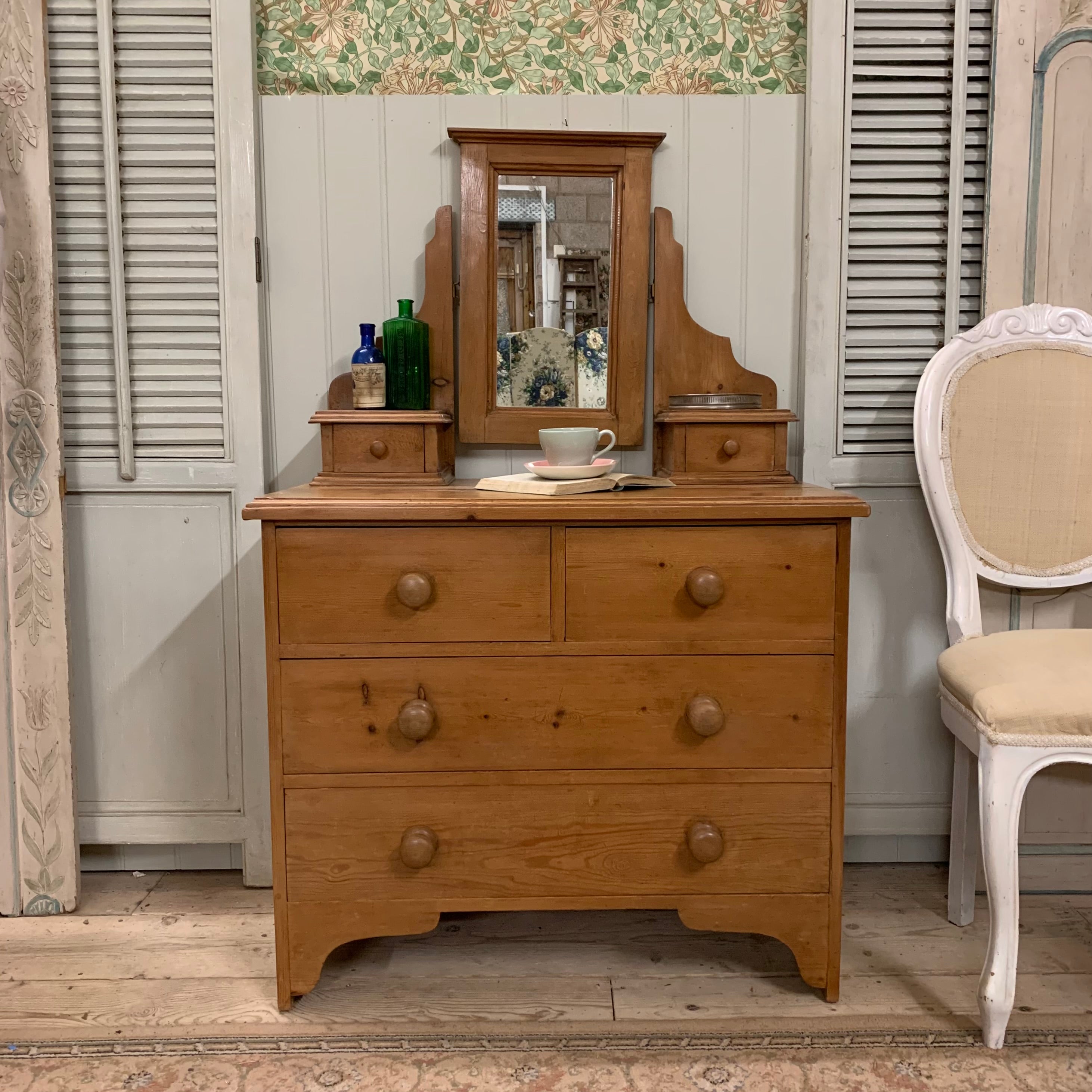 Antique Pine Dressing Table – Compact with Mirror & Storage | UK ...